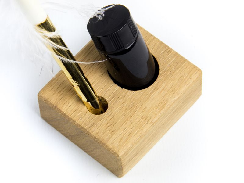 Wooden Quill and Ink Stand